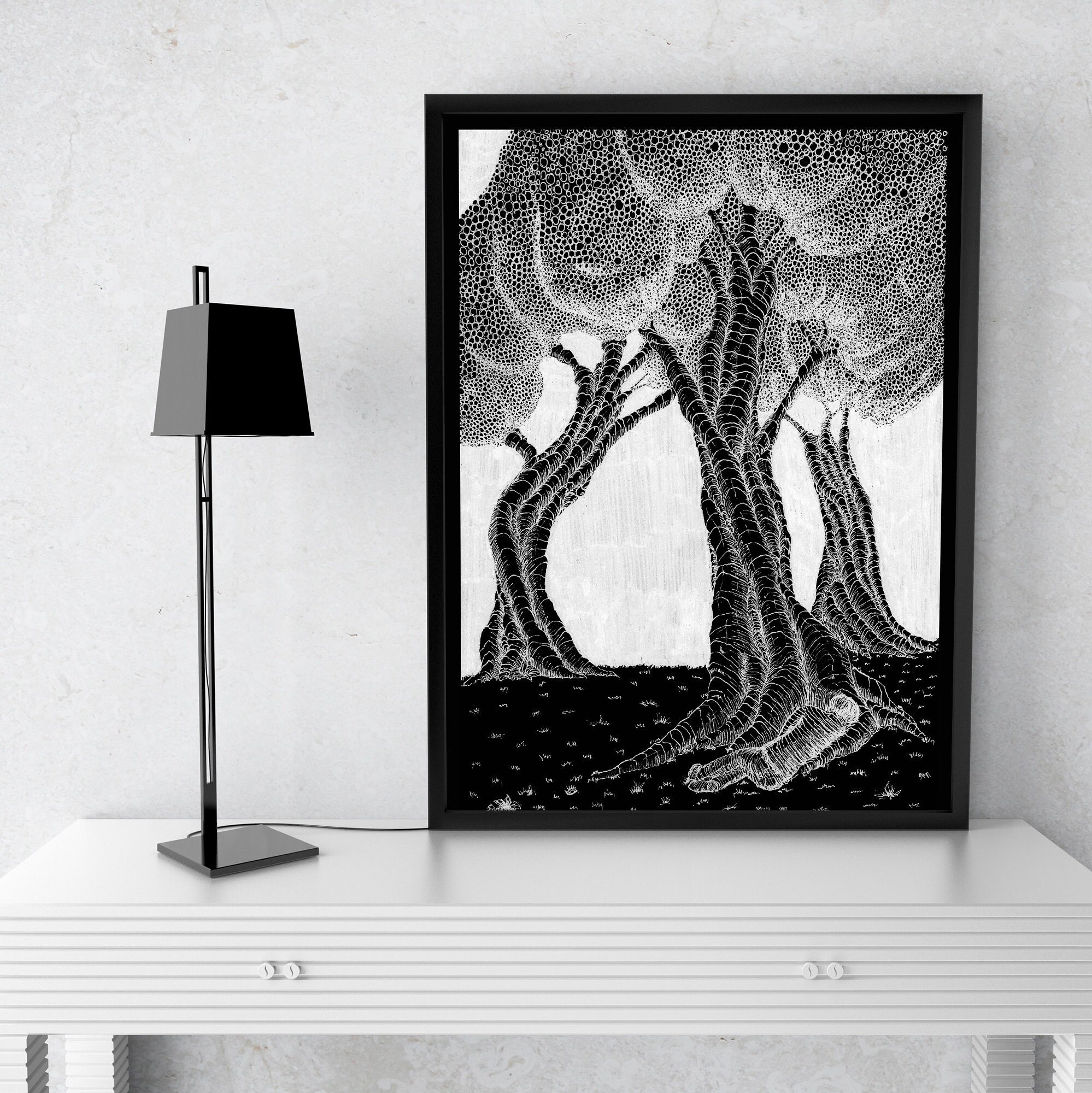Woods / Black and White Line Drawing Printable Tree Art / Digital ...