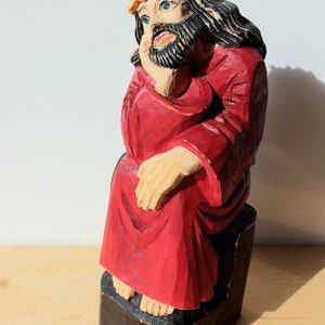 Pensive Christ, Wooden Hand Carved Statuette, Worrying Christ ...
