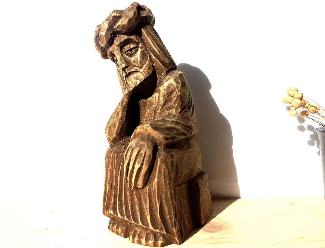 Wooden Carved Sculpture Pensive Christ Statue Rupintojelis Original ...