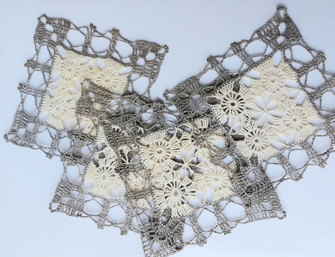 Linen Hand Crochet Doilies Set of 4, Linen Napkins, Organic Lace Decor ...