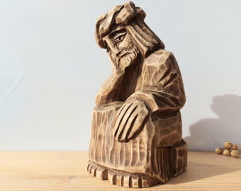 Wooden Hand Carved Statue Pensive Christ, Worrying Christ, Rupintojelis ...