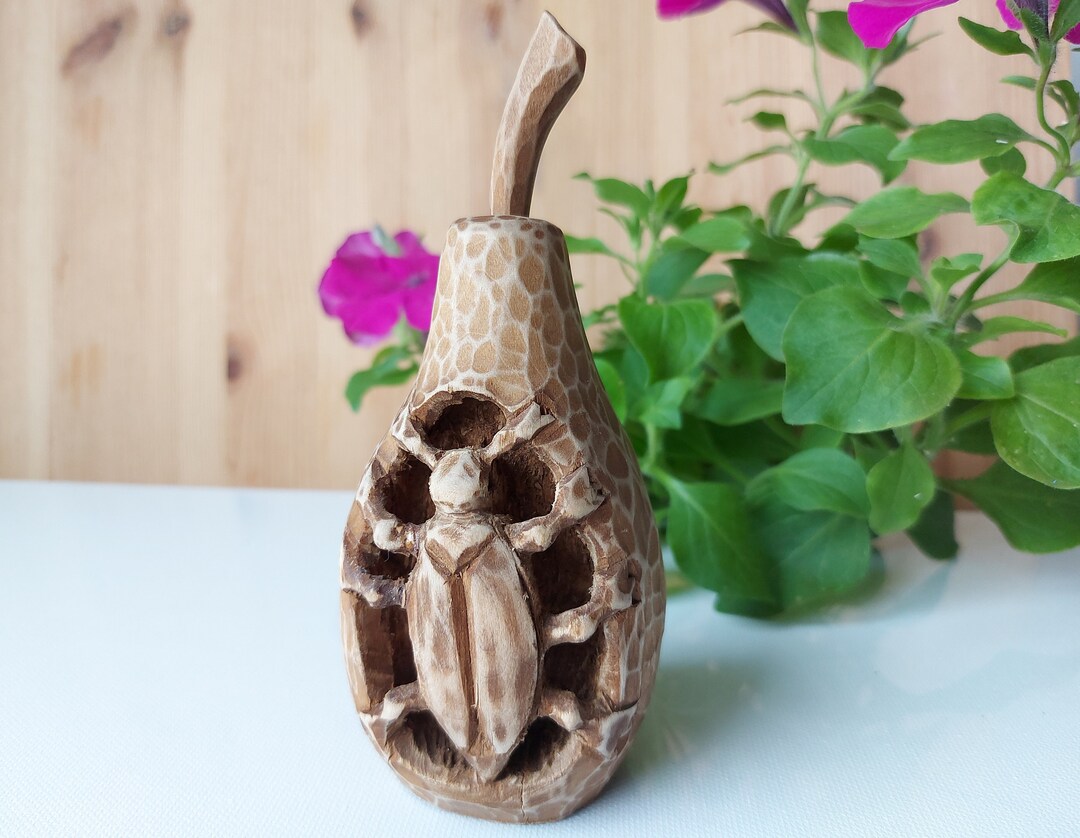 Hand Carved Beetle in Pear, Original Mini Sculpture, Wooden Sculptural ...