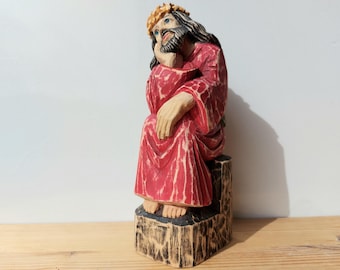 Wooden Hand Carved Statue Pensive Christ, Worrying Christ, Rupintojelis ...