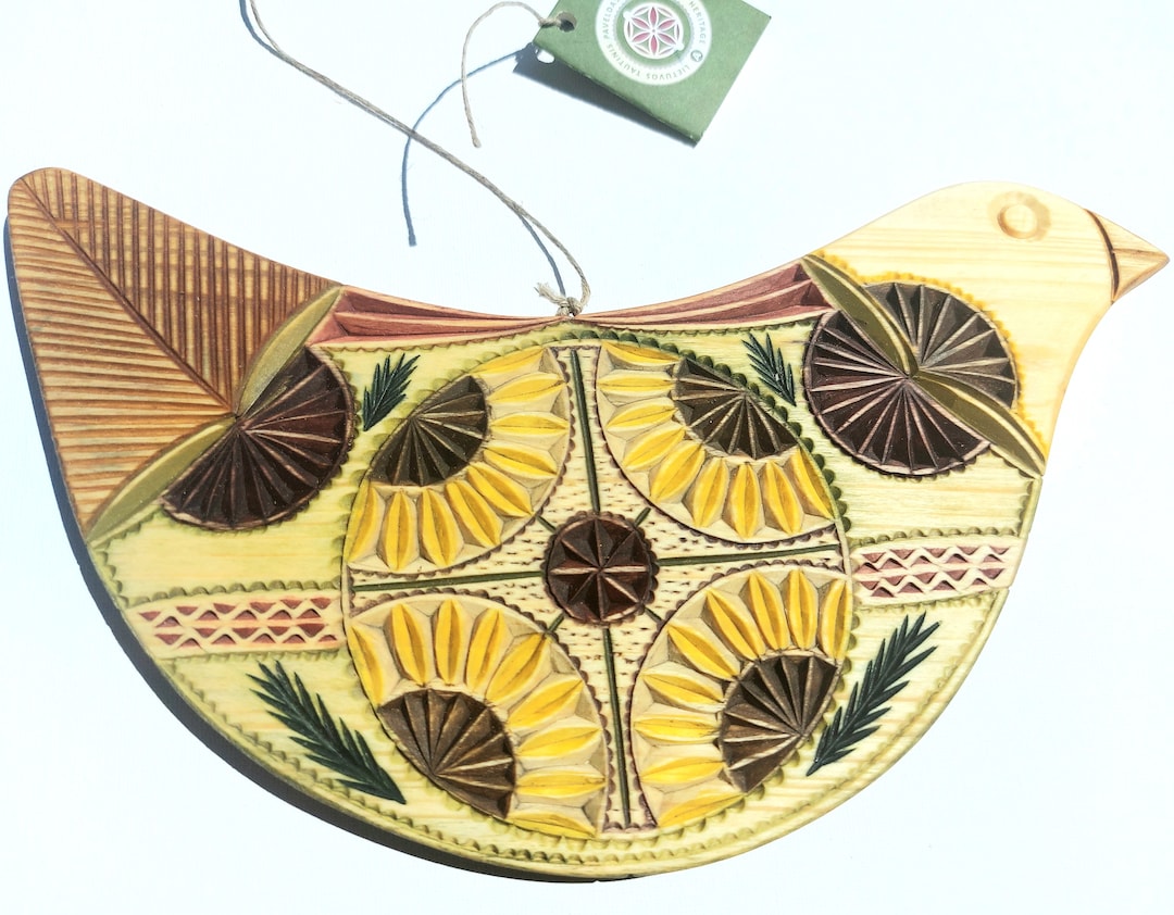 Bird Wooden Hand Carved Ornament, Pagan Symbols, Traditional Baltic Art ...