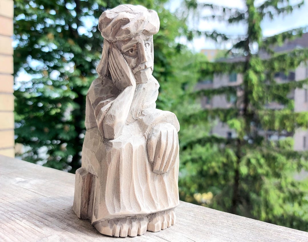 Pensive Christ, Wooden Hand Carved Statue, Worrying Christ ...