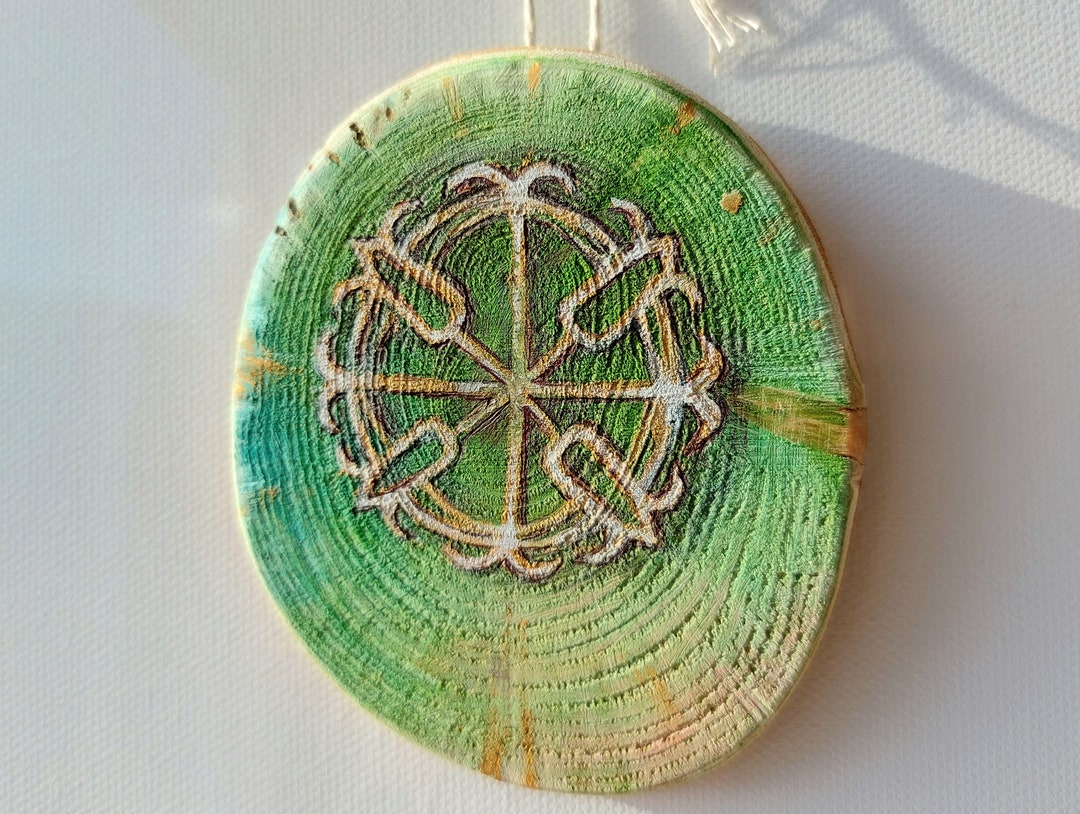 Sun Cross Symbol, Amulet, Original Painting on Wood Slice, Original ...