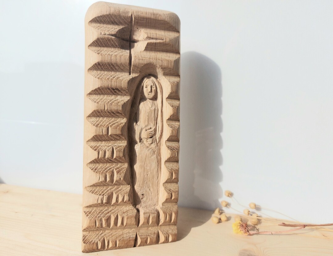 Virgin Mary Bas Relief, Hand Carved Oak, Wooden Madonna, Lady of Grace ...