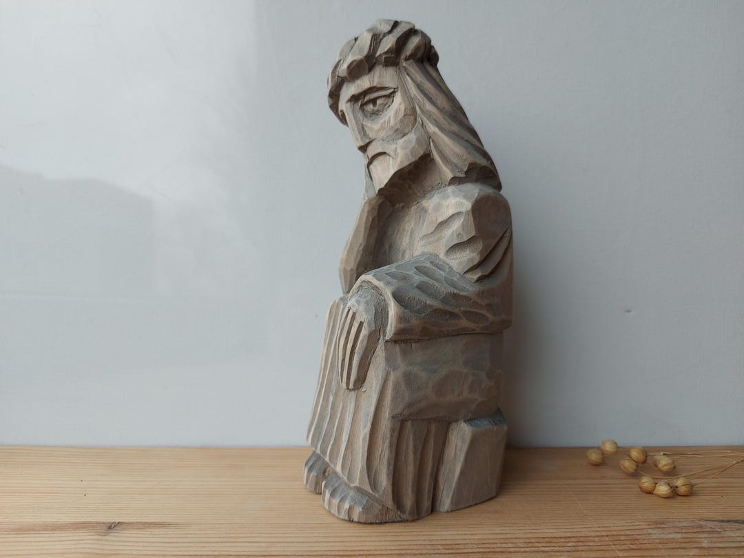 Wooden Hand Carved Statue Pensive Christ, Worrying Christ, Rupintojelis ...