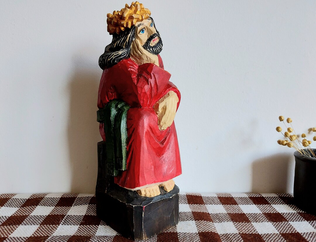 Pensive Christ, Wooden Hand Carved Statuette, Worrying Christ ...