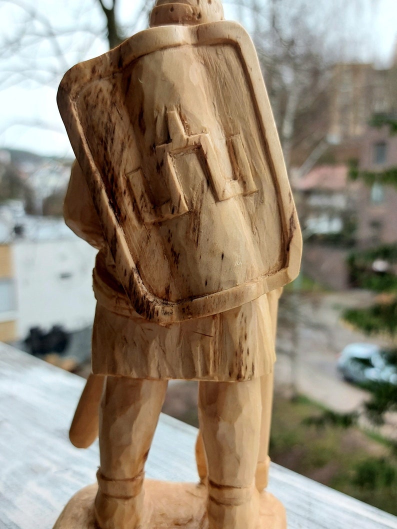 Sculpture Hand Carved Statue Medieval Lithuanian Armor Warrior Wooden ...