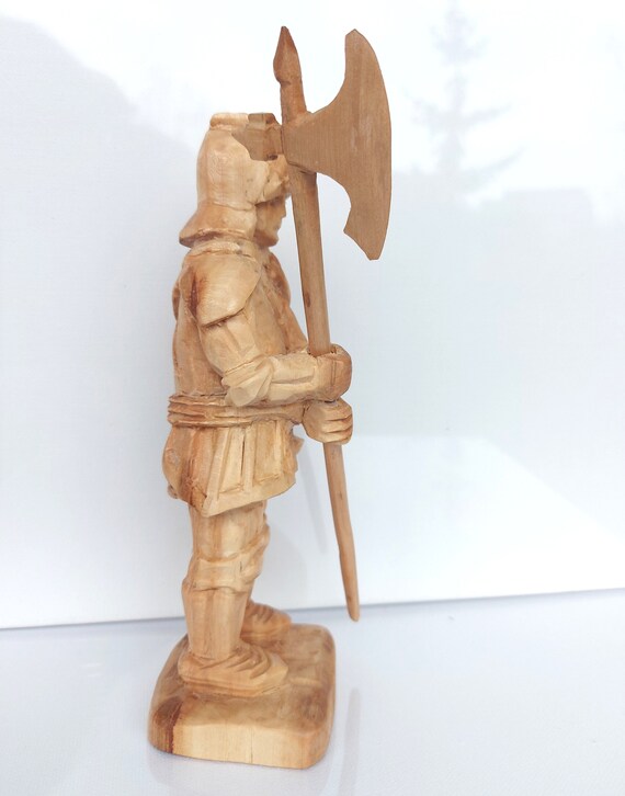 Sculpture Hand Carved Statue Medieval Lithuanian Armor Warrior Wooden ...