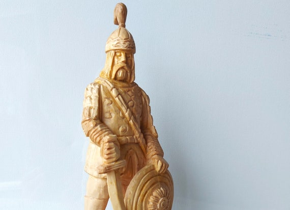 Sculpture Hand Carved Statue Medieval Lithuanian Armor Warrior Wooden ...