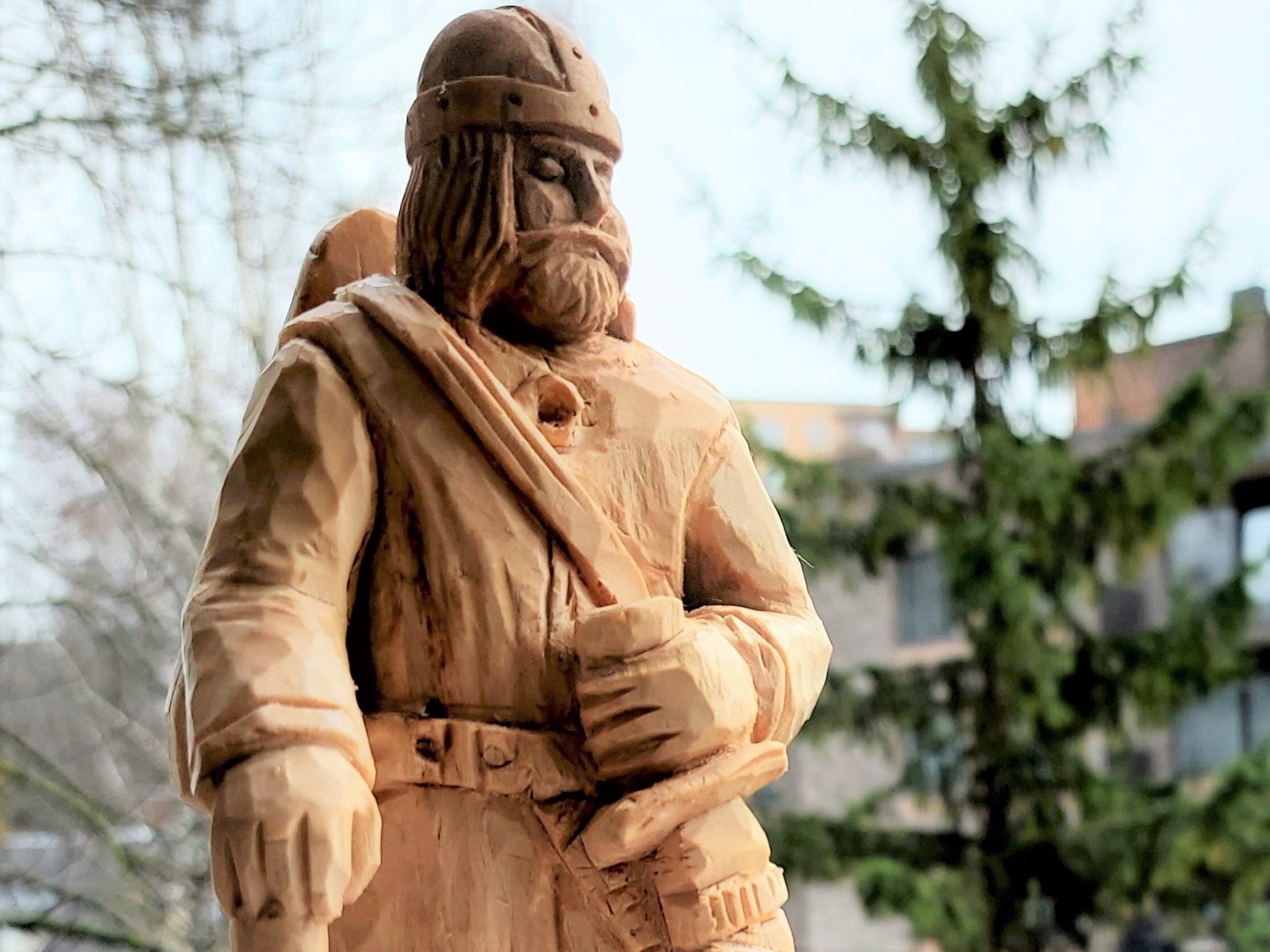 Sculpture Hand Carved Statue Medieval Lithuanian Armor Warrior Wooden ...