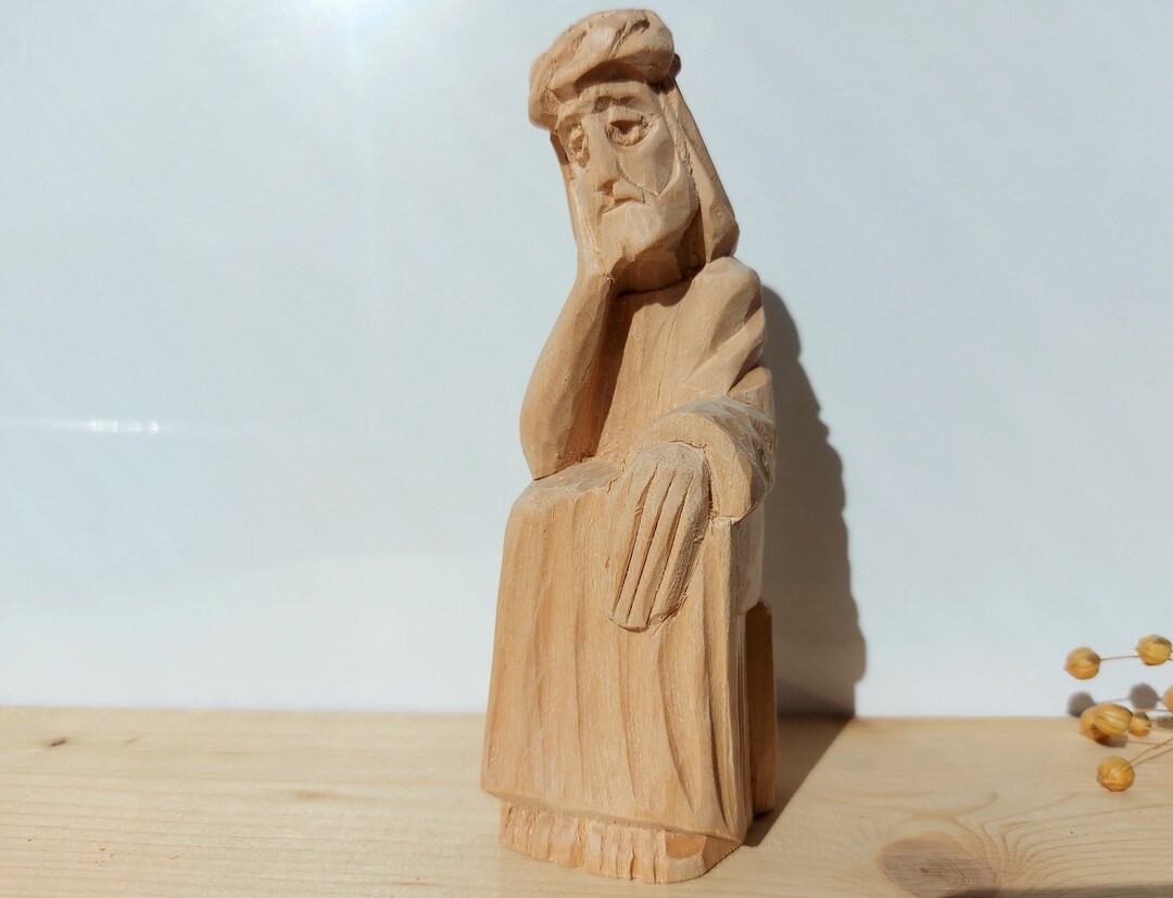 Pensive Christ Wooden Hand Carved Statuette Jesus Rupintojelis - Etsy