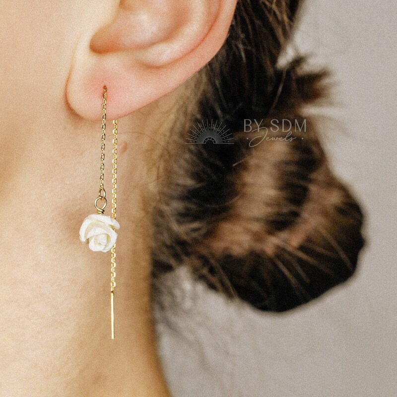 Flower Threader Earrings - Etsy