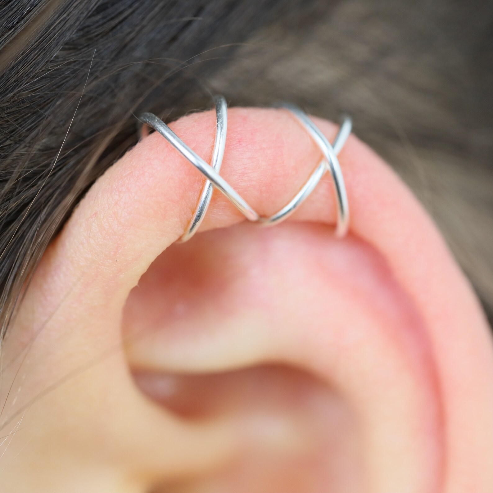 Helix Hoops Fake Helix Ring Two Ring Helix Ear Cuff Silver | Etsy