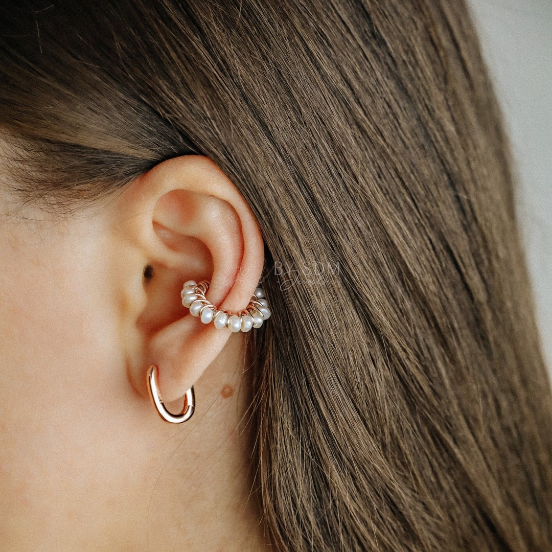Pearl Ear Cuff Gold Ear Wrap Dainty Freshwater Pearl Ear Cuff Tiny ...
