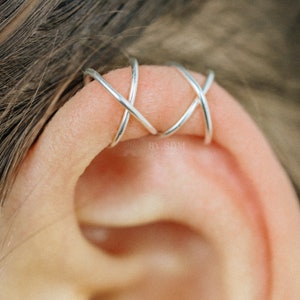 Helix Hoops Fake Helix Ring Two Ring Helix Ear Cuff Silver Helix Ring ...