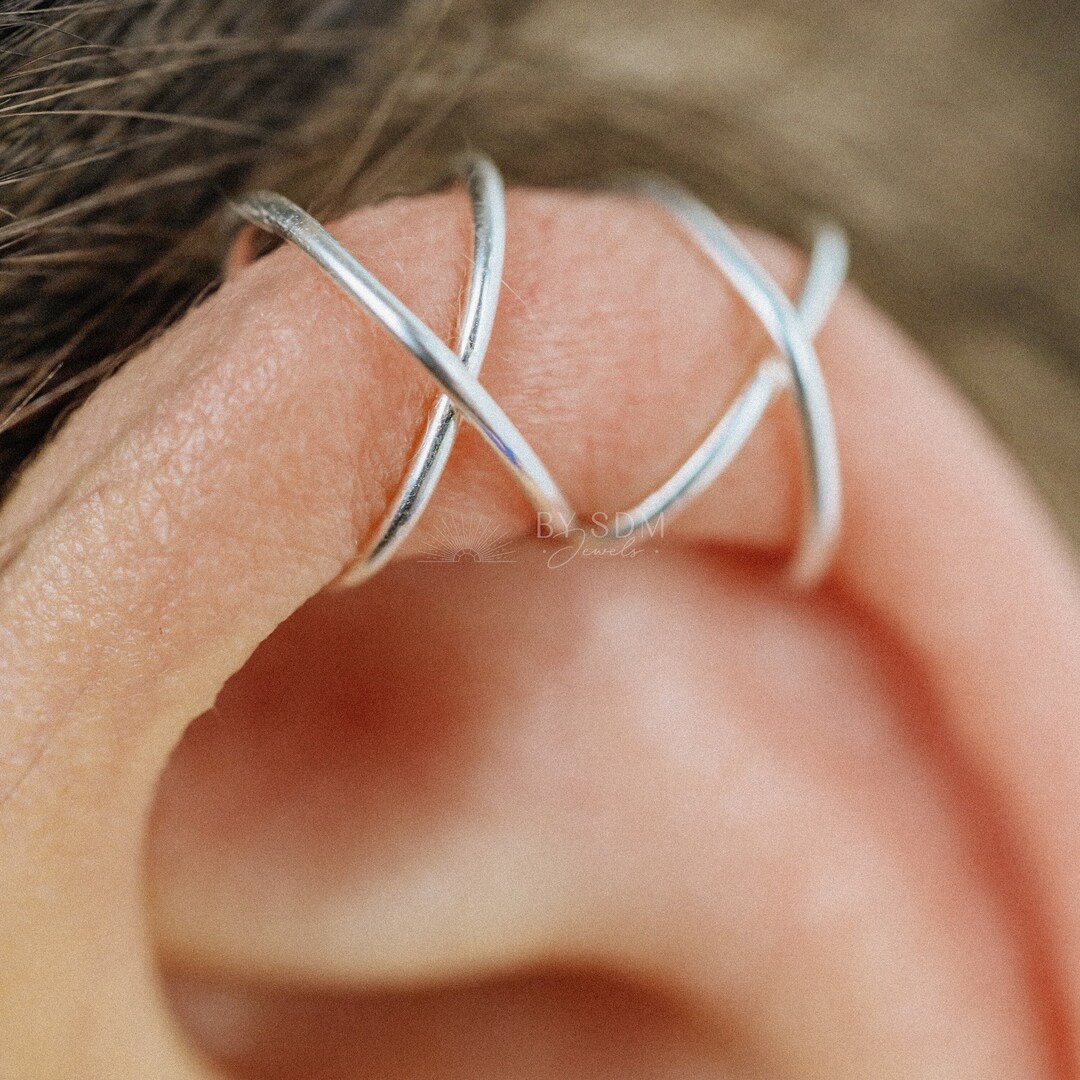 Helix Hoops Fake Helix Ring Two Ring Helix Ear Cuff Silver Helix Ring ...