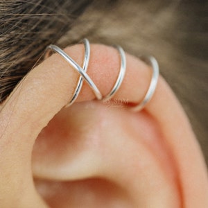 Helix Hoops Fake Helix Ring Two Ring Helix Ear Cuff Silver Helix Ring ...