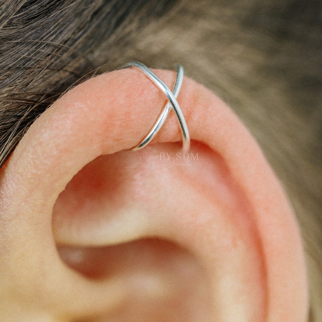 Silver Criss Cross Cartilage Ear Cuff Earrings 20 Gauge Helix Ear Cuff ...