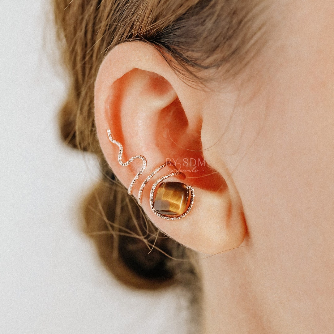 Snake Ear Cuff With Tiger Eye • Serpent Ear Cuff • BYSDMJEWELS - Etsy