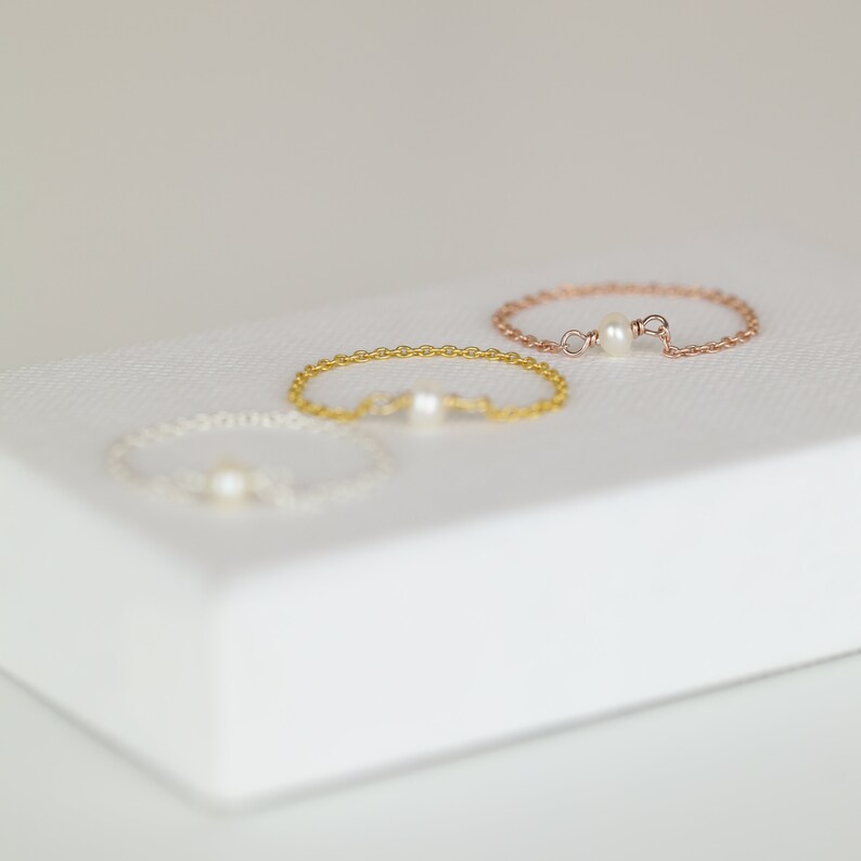 Tiny Pearl Chain Ring Simple Delicate Ring Dainty 18k gold | Etsy