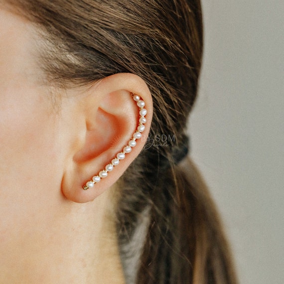 Ear Climber Ear Crawler Ear Cuff Pearl Ear Climber Gold Filled Ear Climber Pearl Earrings BYSDMJEWELS Etsy UK
