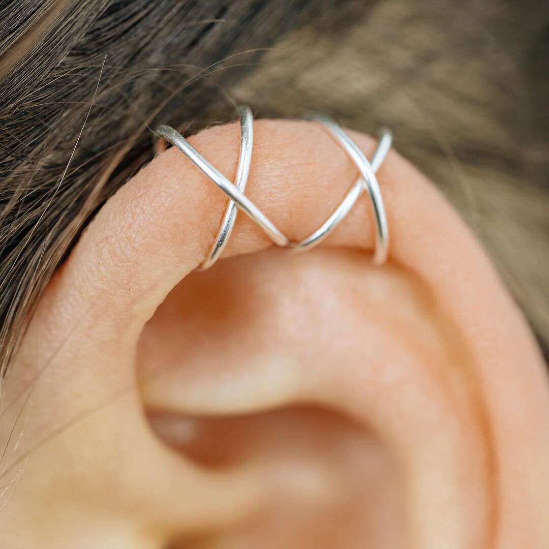 Helix Hoops Fake Helix Ring Two Ring Helix Ear Cuff Silver Helix Ring ...