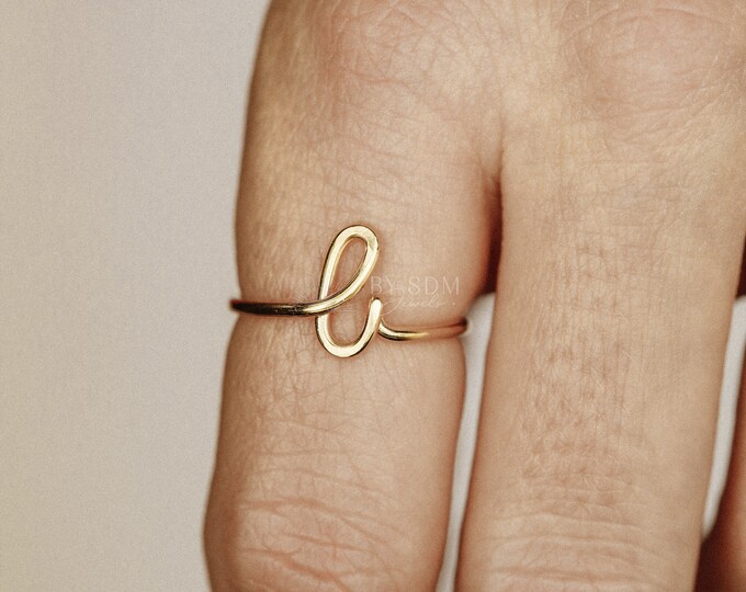 Sideway Initial Ring Sterling Silver Ring Stacking Ring Custom Name Ring Personalized Gift ...