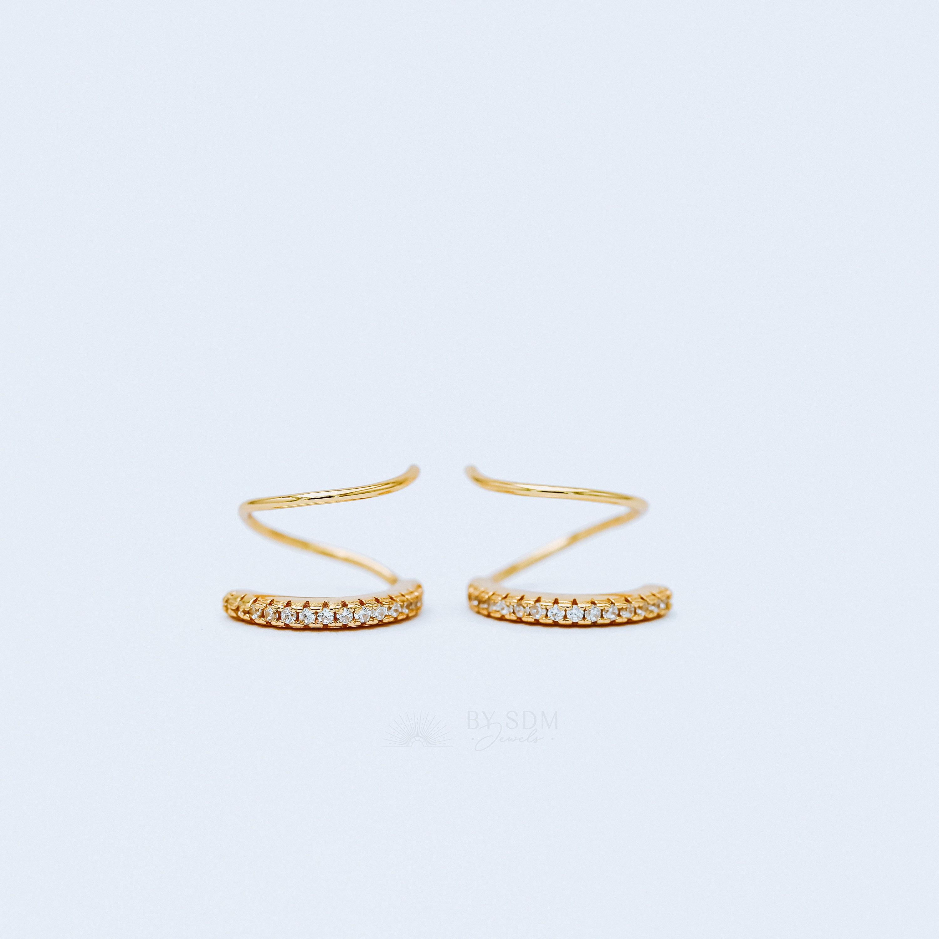 Double Hoop Earrings Only 1 Piercing Needed Paved Spiral | Etsy