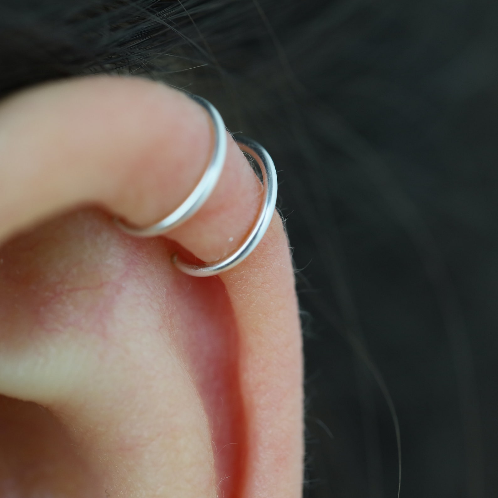 Helix Hoops Fake Helix Ring Two Ring Helix Ear Cuff Silver | Etsy