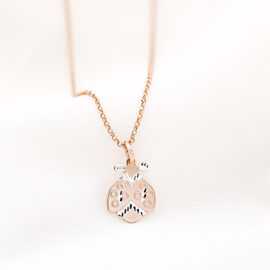 Dainty Ladybug Necklace, Diamond Cut Ladybug Charm, Kids Necklace, Gift ...
