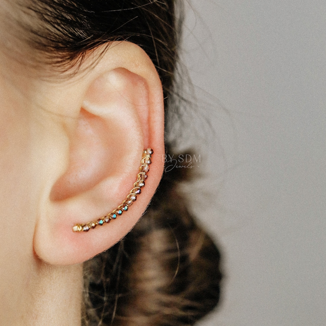 Crystals Beaded Ear Climber • Ear Crawler • Ear Cuff • Crystals Ear ...