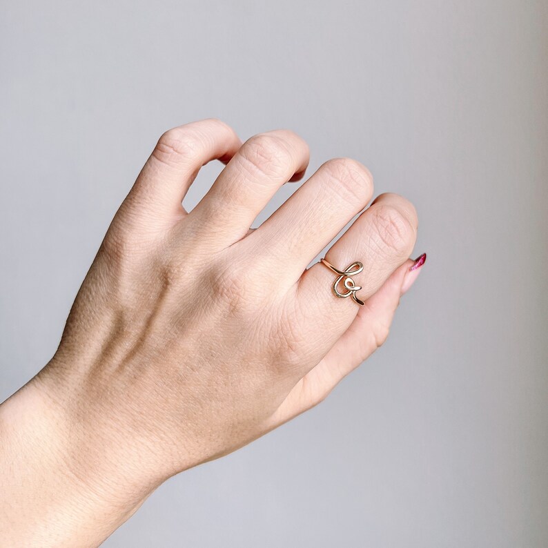 B Dainty Initial Ring Gold Letter B Ring Personalized - Etsy