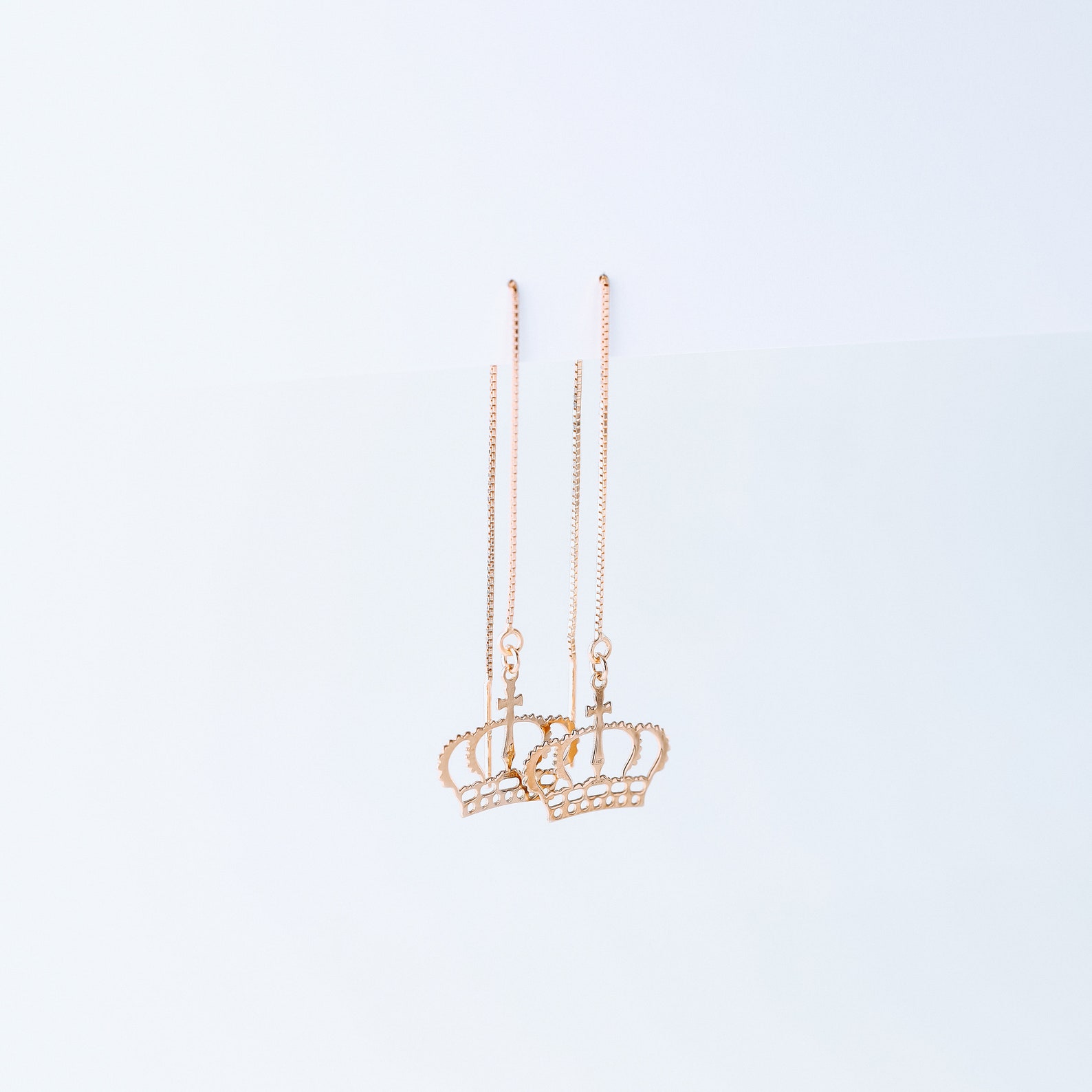 Dainty Crown Threader Earrings Silver Gold Rose Gold - Etsy