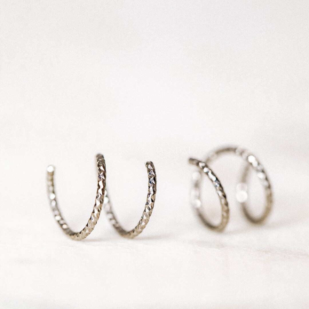 Double Hoop Earrings One Hole Spiral Earrings Black Diamond Cut Open ...