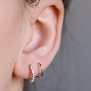 Double Hoop Earrings Only 1 Piercing Needed Paved Spiral | Etsy