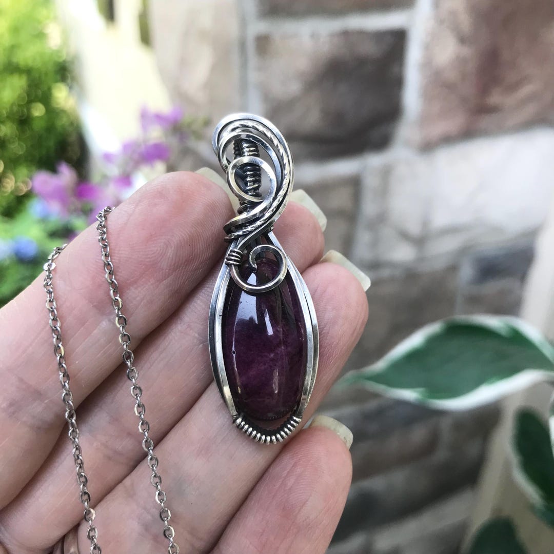 Purple Spiny Oyster Shell Silver Wire Wrapped Necklace, Artisan Oval ...