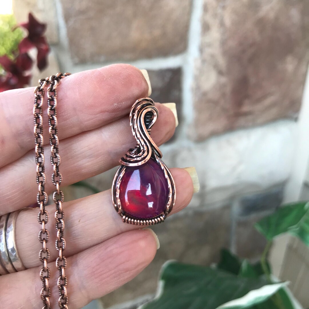 Red & Purple Aurora Opal Wire Wrapped Copper Necklace, Boho Artisan ...