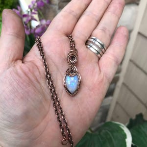 Moonstone Small Copper Wire Wrapped Necklace, June Birthstone Crystal ...
