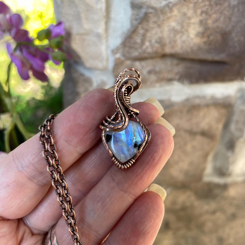 Moonstone Small Copper Wire Wrapped Necklace, June Birthstone Crystal ...
