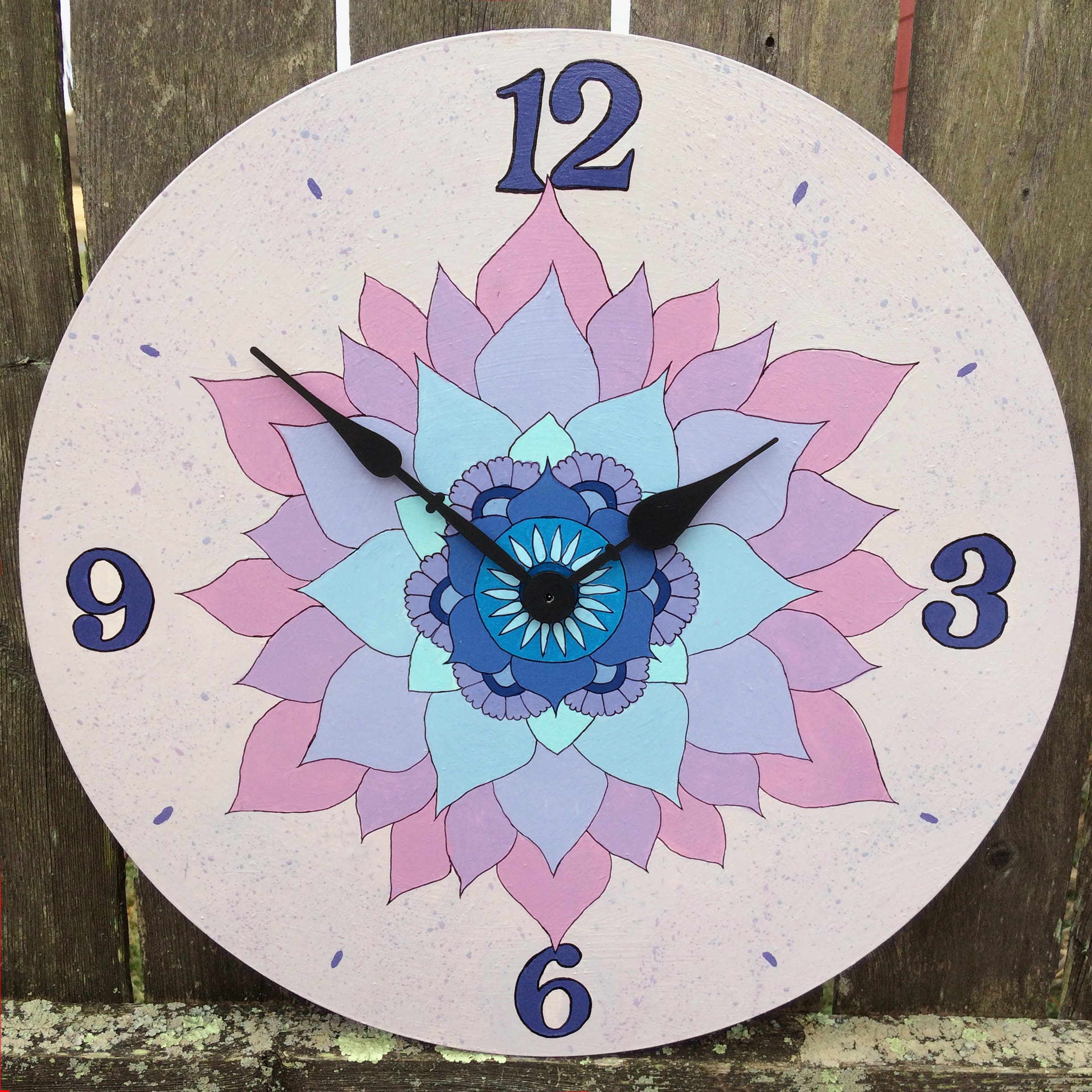 Reloj de flores Hortensia pintada en reloj de pared de madera de 14 ...