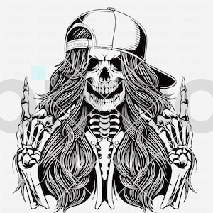 Skeleton Rocker Girl SVG | Gothic Skull Clipart for Laser Cutting ...