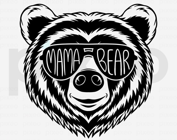 Mama Bear Svg, Mama Bear Face Svg, Bear With Glasses Svg, Mama Bear ...
