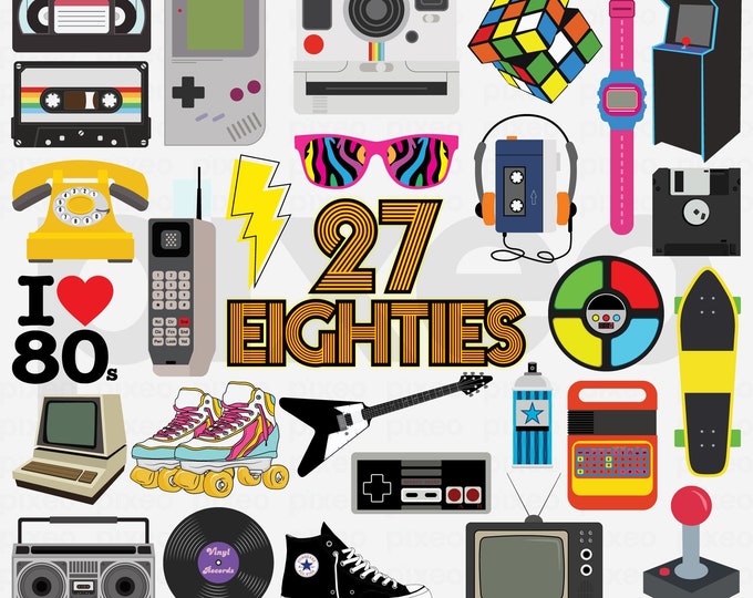 Retro 80s SVG Bundle: Neon Clipart, Vintage Vector Designs (digital ...
