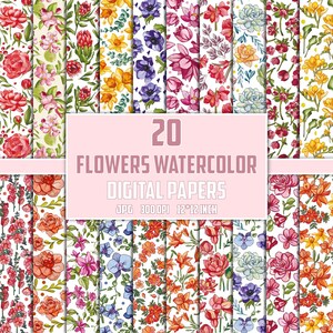 Flowers Watercolor Digital Paper, Flowers Seamless Pattern, Floral ...