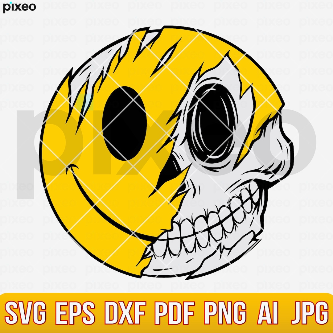 Skull Smiley Face Svg, Drippy Smiley Face Svg, Emoji Svg, Smile Svg ...
