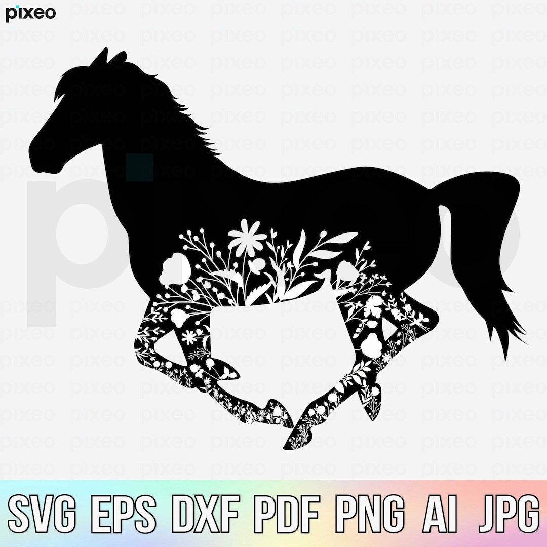 Floral Horse Svg, Horse Svg, Horse Flowers Svg, Horse Cut File, Horse ...