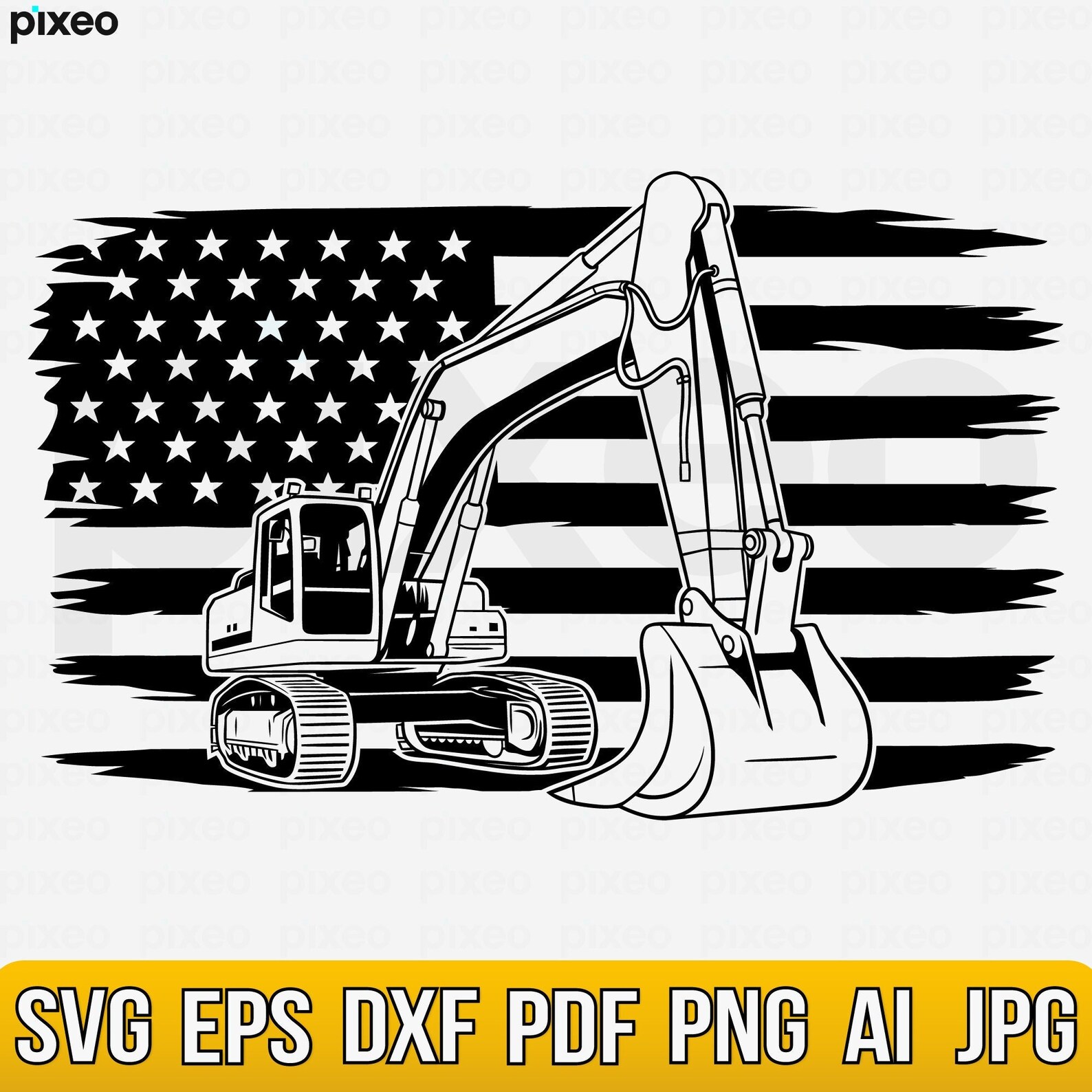 Excavator With Flag Svg Excavator Svg Excavator Clipart - Etsy